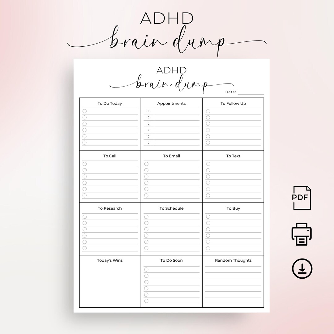 ADHD Brain Dump Printable PDF ADHD Daily Planner Minimalist Organizer ...
