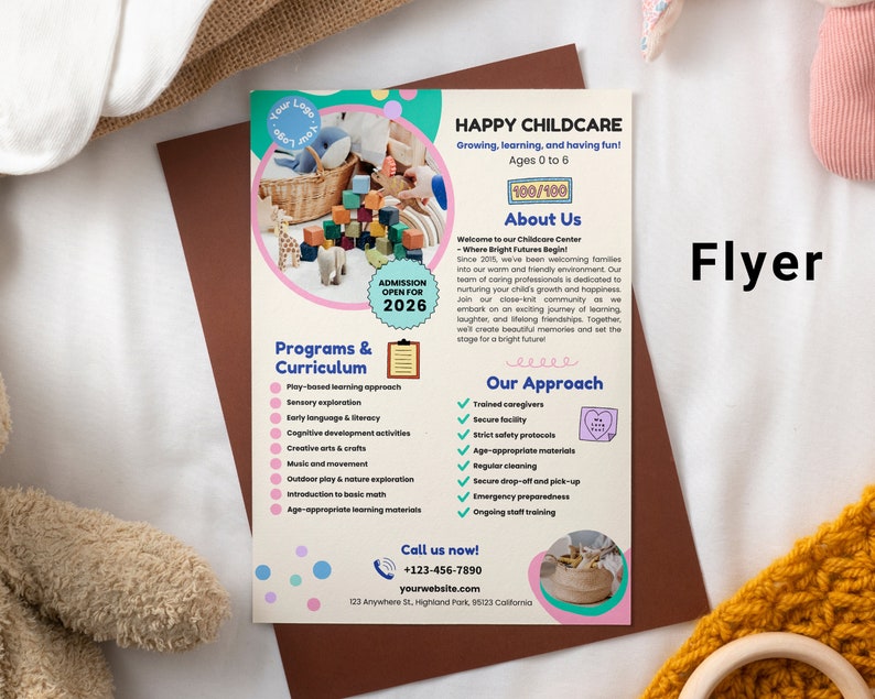 Matching Flyer & Trifold Brochure for Childcare Center EDITABLE ...