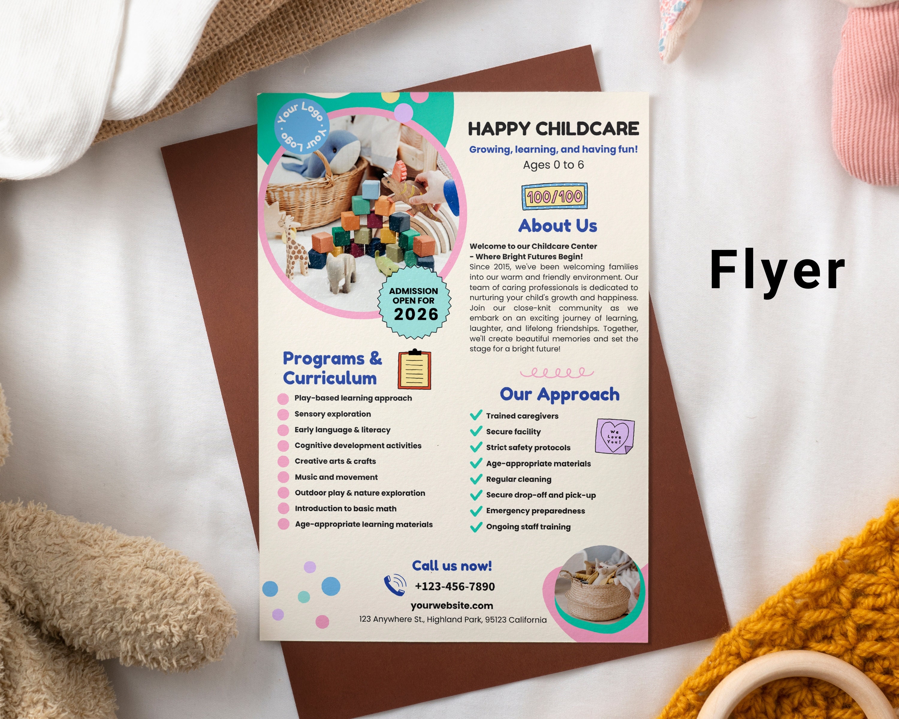 Matching Flyer & Trifold Brochure for Childcare Center EDITABLE ...