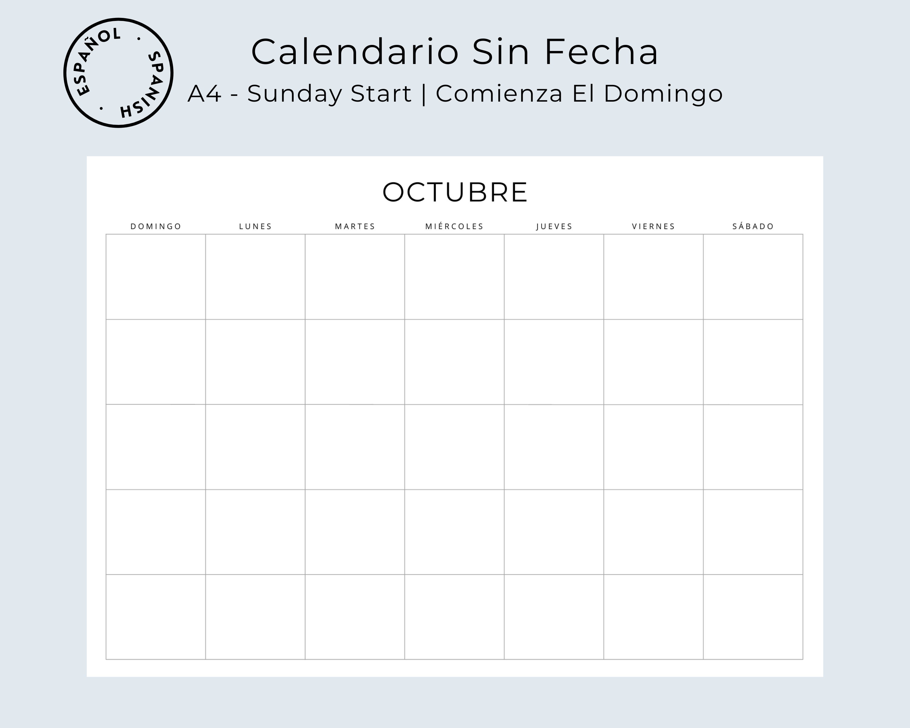 Plantilla De Calendario Español En Blanco Plantillas De Excel Gratis