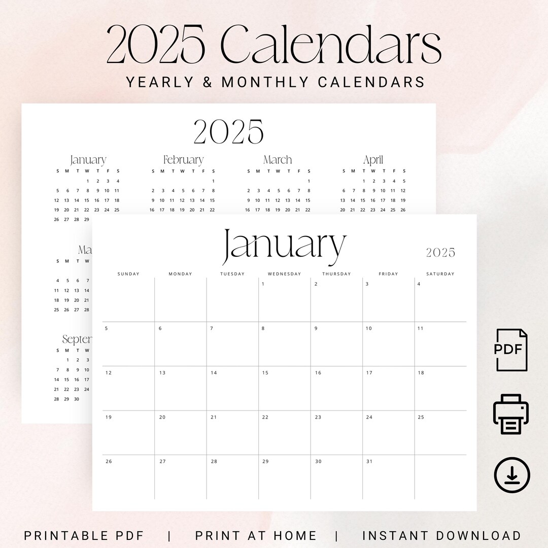 2025 Calendar Set 2025 Monthly Calendar & Yearly Calendar Landscape ...