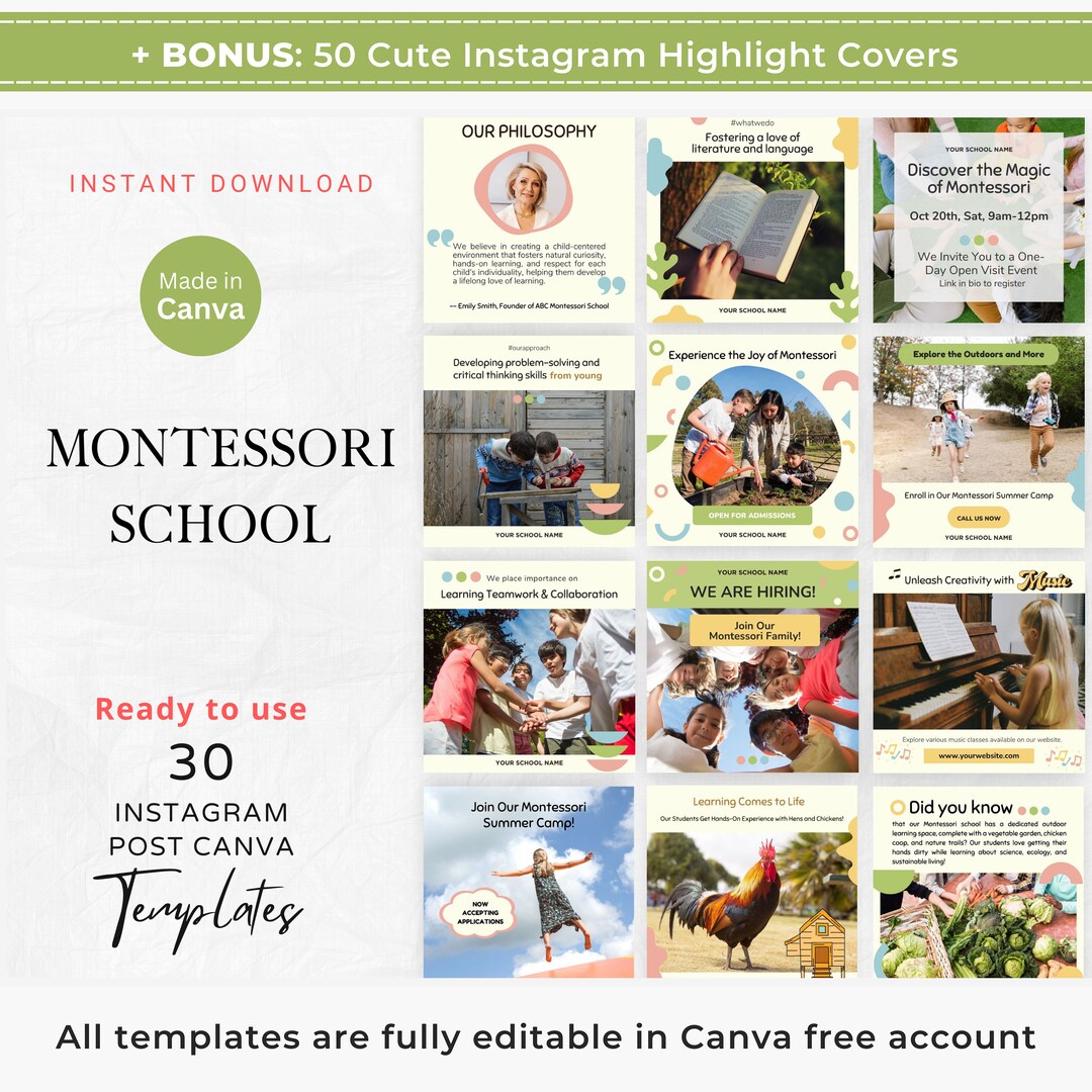 30 Instagram Post Montessori School Canva Template Montessori Education ...