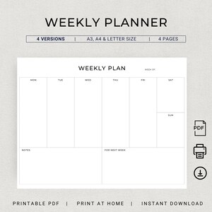 Minimalist Weekly Planner Printable PDF Weekly Plan Landscape Undated ...