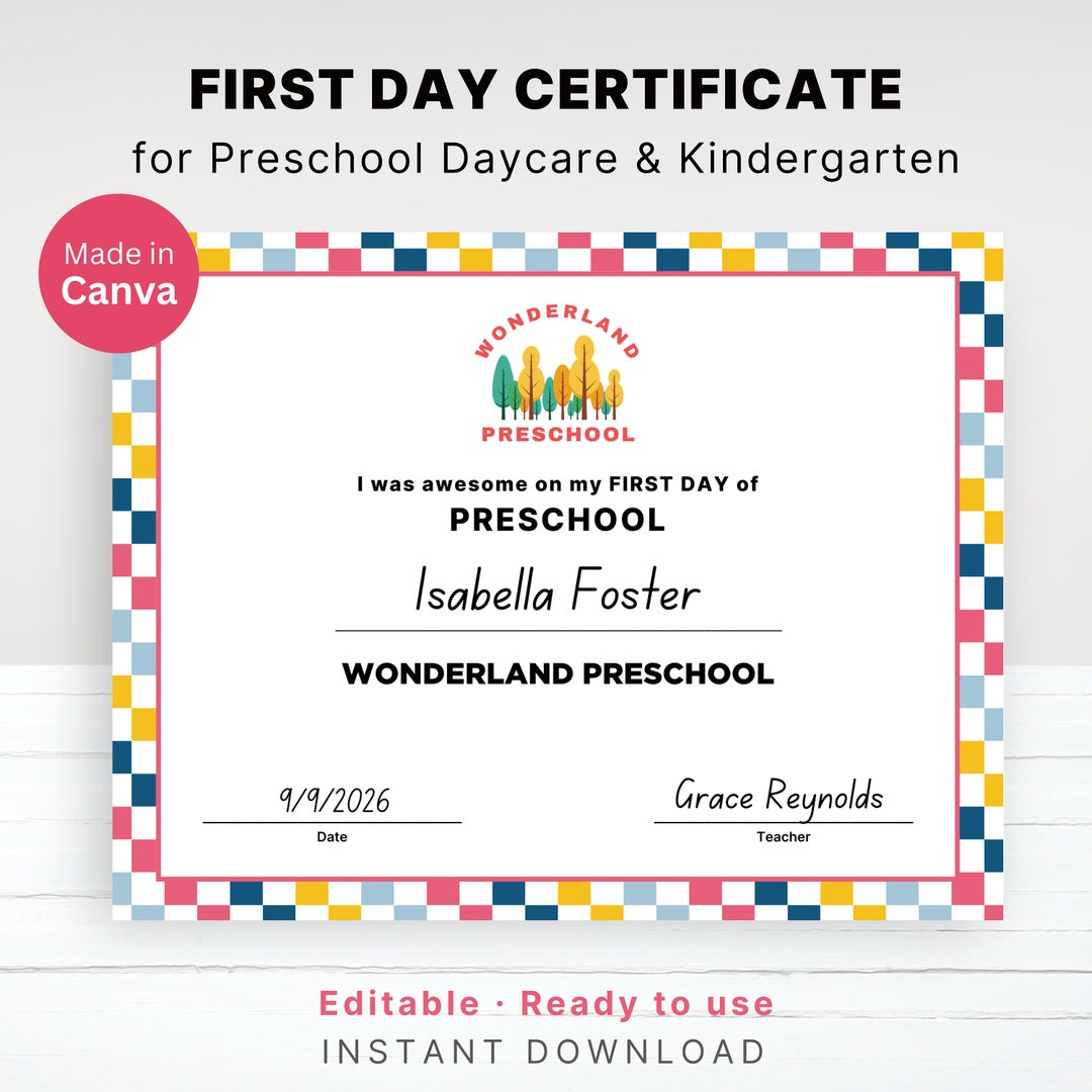 Editable First Day of School Sign Printable First Day Certificate for ...