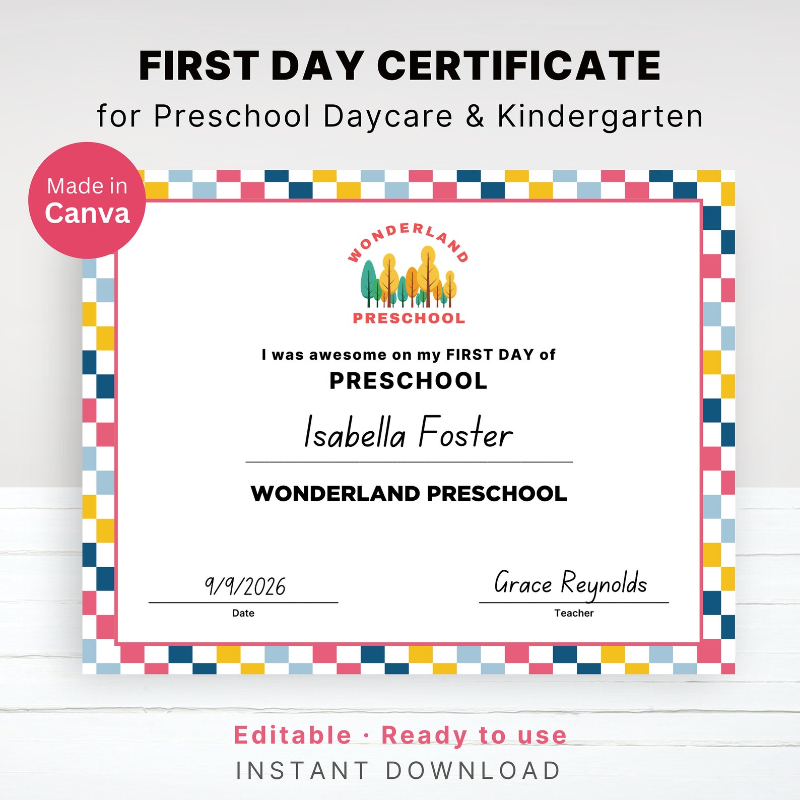 Editable First Day of School Sign Printable First Day Certificate for ...