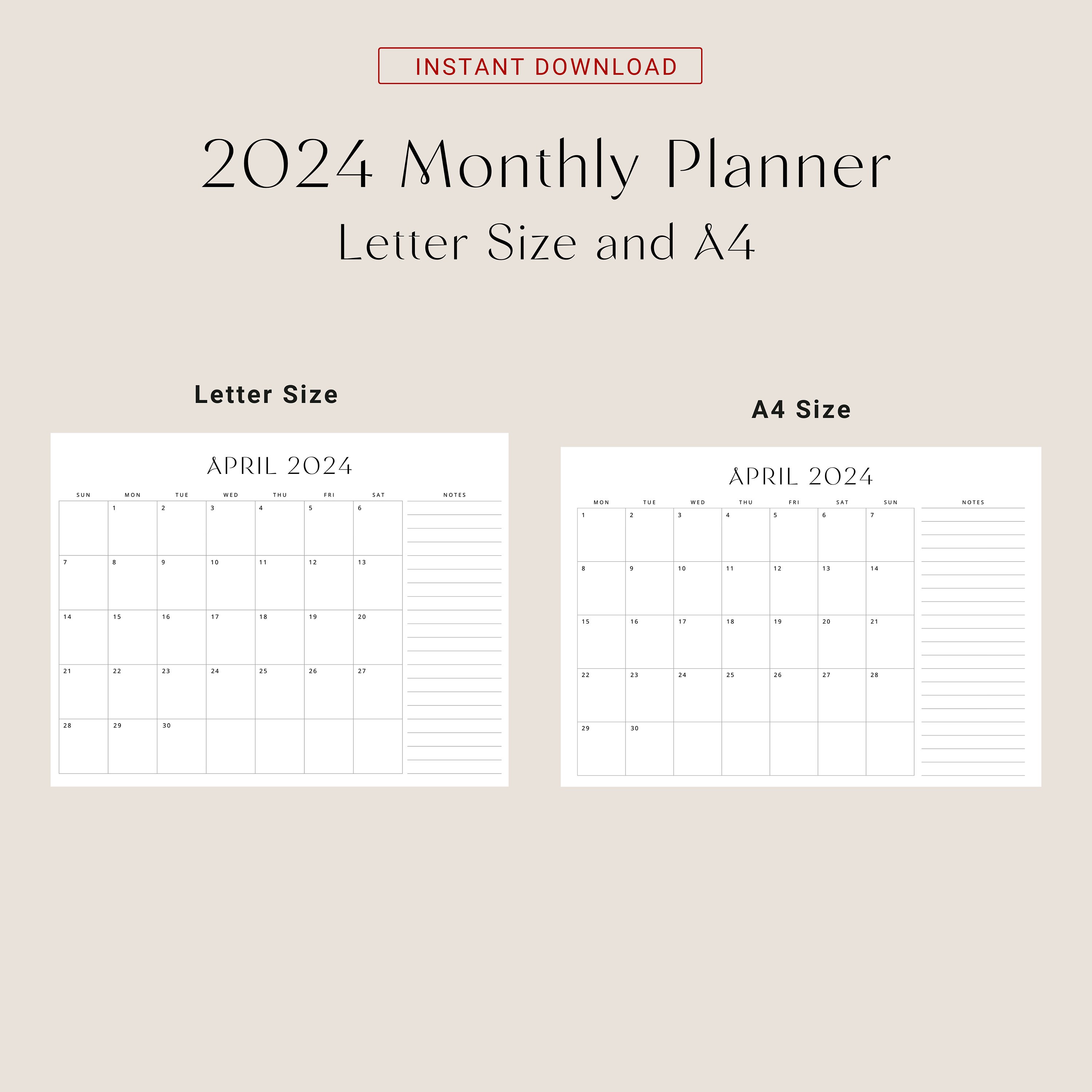 2024 Monthly Planner 2024 Planner Printable Planner Landscape Work ...