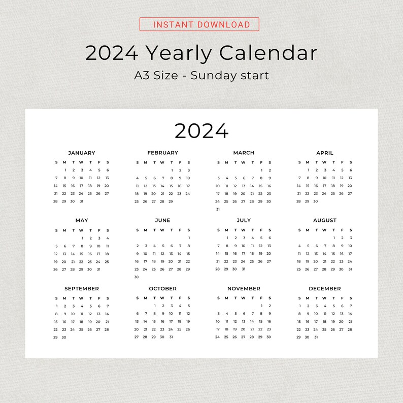 2024 2025 Yearly Calendar 2024 & 2025 Calendar PRINTABLE Wall Calendar ...