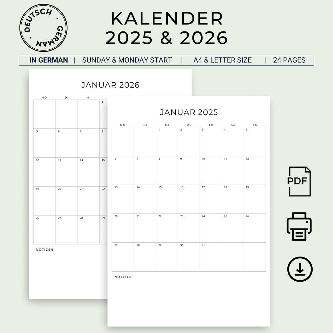 2025-2026 Kalender Deutsch 2025 2026 Kalender Minimalist PRINTABLE ...