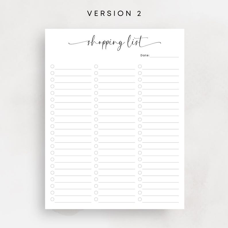 Printable Shopping List to Buy List Minimal Item Checklist Minimalist ...