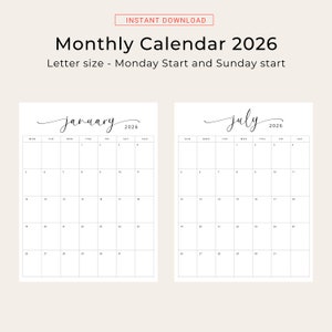 2026 Calendar 2026 Monthly Planner Vertical 2026 Elegant Monthly ...