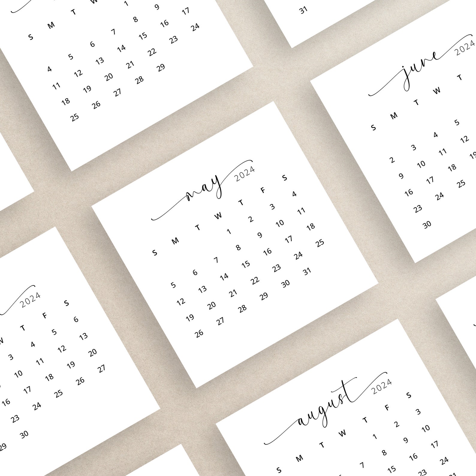 3x3 Mini Calendar 2024 Calendar 2024 Card Calendar Square Printable ...