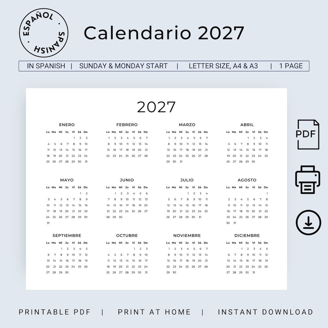 Calendario 2027 Calendario En Español 2027 Para Imprimir Calendario Horizontal 2027 Spanish ...