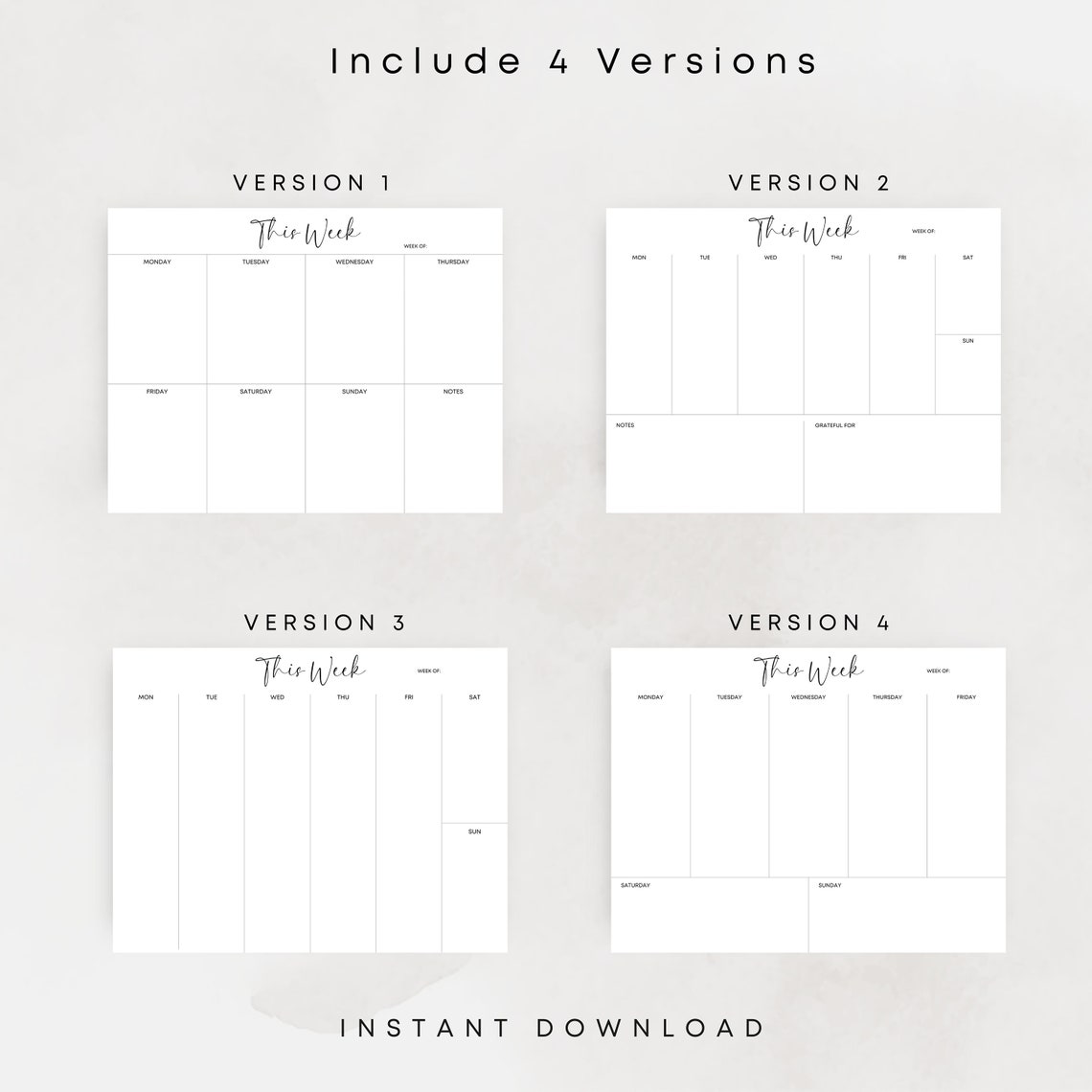 Printable Weekly Planner Minimalist Weekly Planner Landscape Undated ...