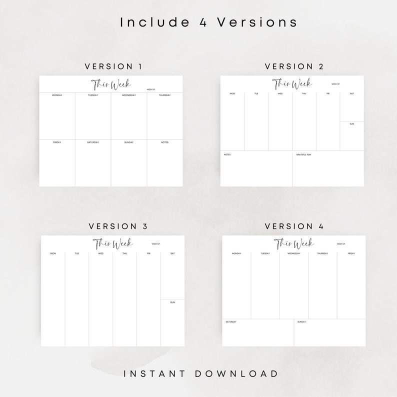 Printable Weekly Planner Minimalist Weekly Planner Landscape Undated ...