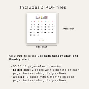 Cute 2026 Mini Calendar Printable 3x3 Inch Monthly PDF Pastel Colors ...