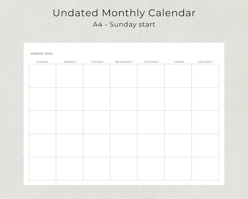 Blank Calendar Undated Monthly Planner Minimalist Blank Monthly ...
