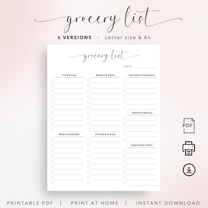Printable Grocery List Supermarket Shopping List to Buy List Market ...
