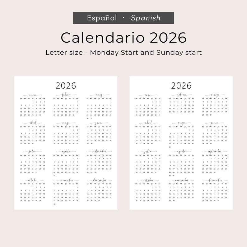 Calendario En Español 2026 Calendario 2026 Calendario Imprimible 2026 ...