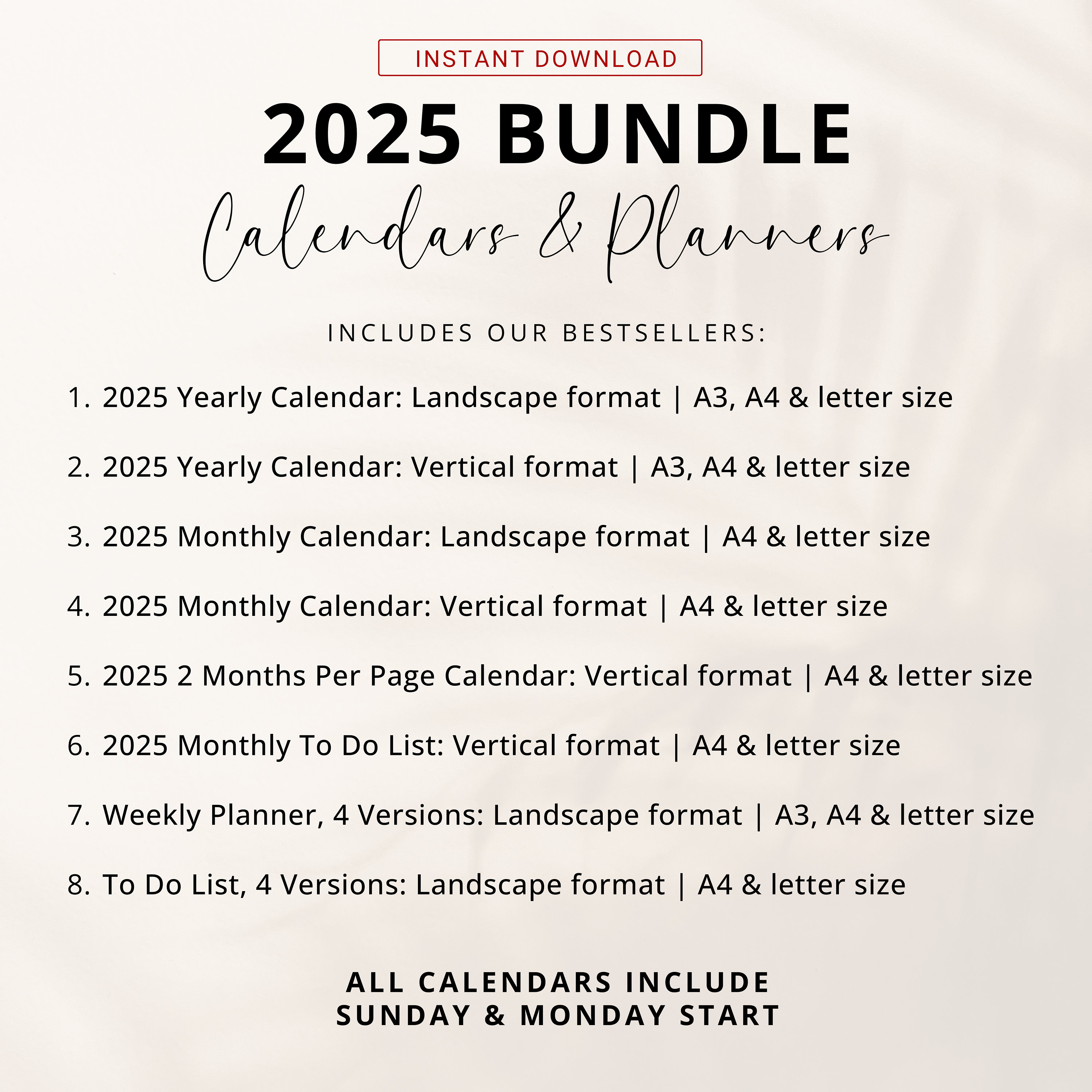 2025 BUNDLE Calendar & Planner 2025 Monthly Planner Year Calendar to Do ...