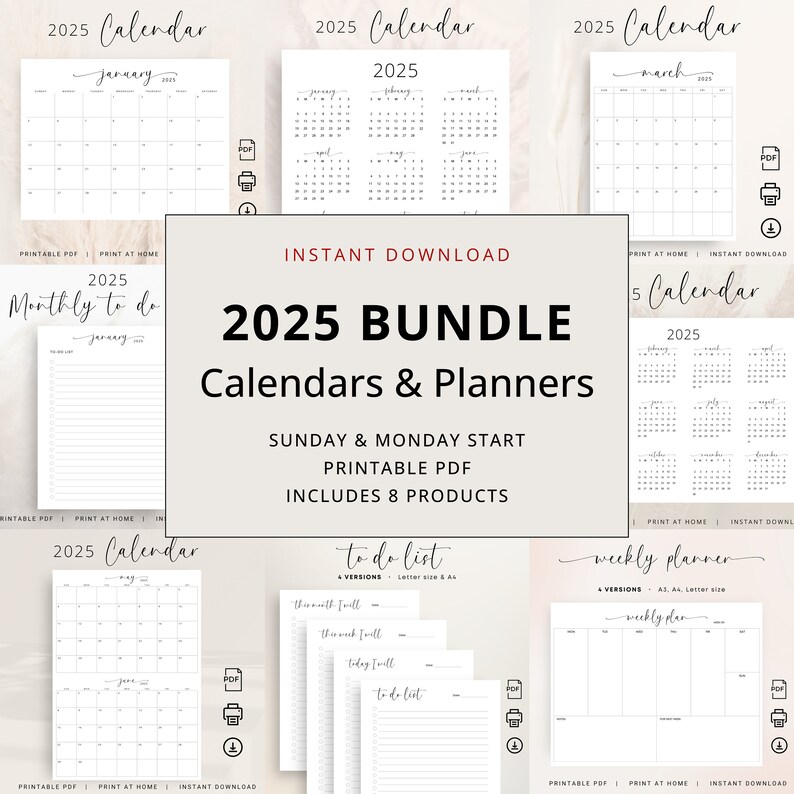 2025 BUNDLE Calendar & Planner 2025 Monthly Planner Year Calendar to Do ...