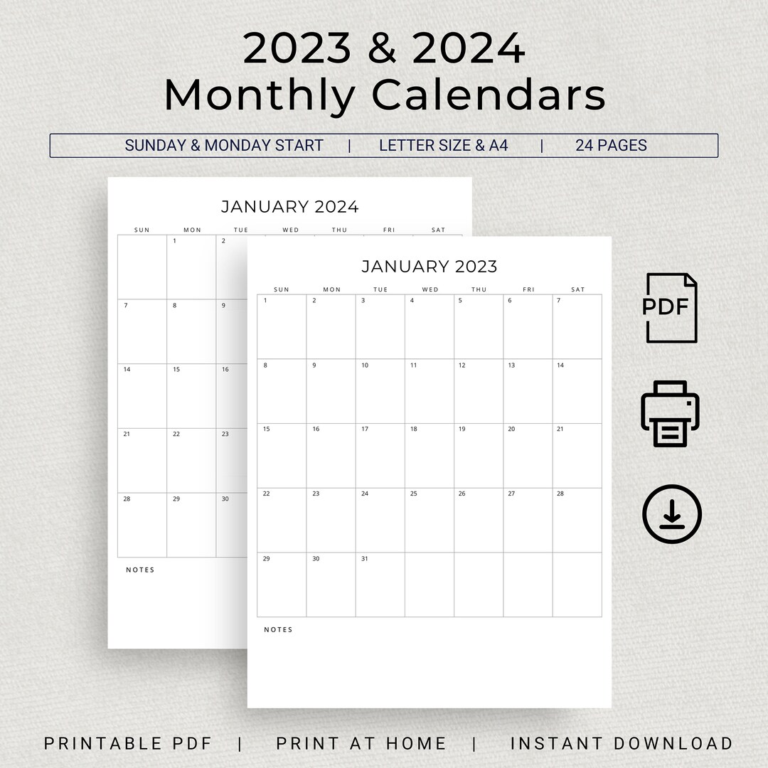 2023 2024 Monthly Planner Vertical 2023 2024 Calendar - Etsy