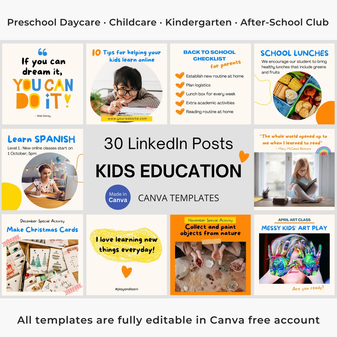 30 Kids Education Linkedin Post Canva Templates Early - Etsy