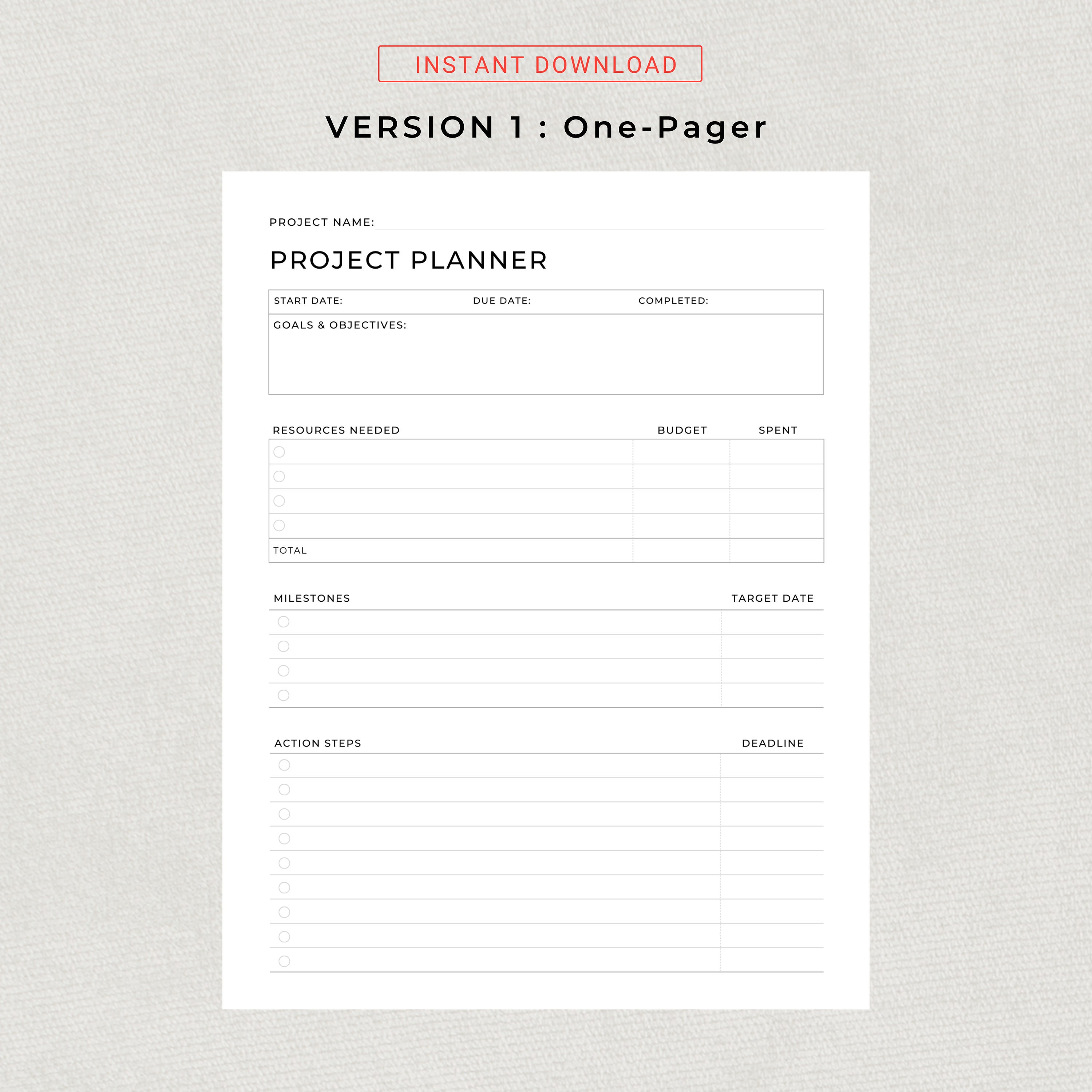 Project Planner Printable Productivity Planner Personal Project ...