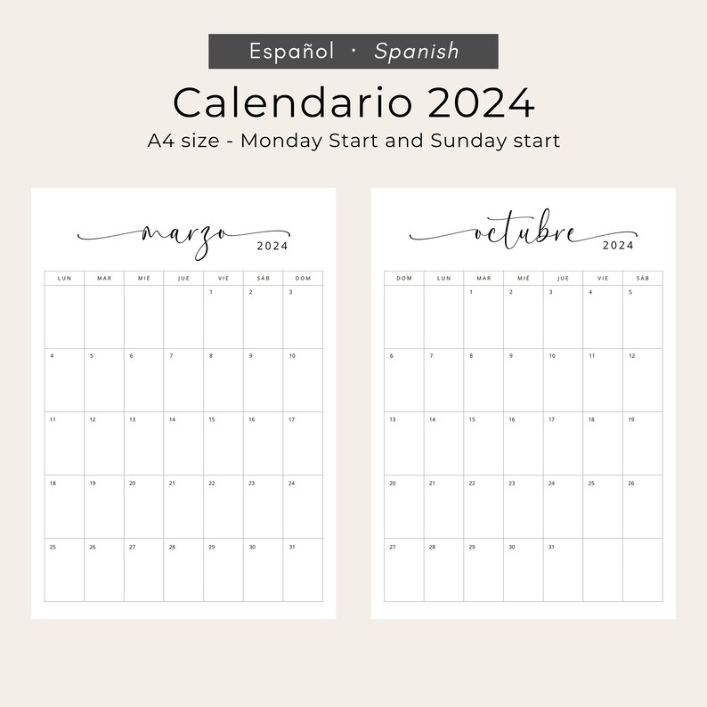 Calendario 2024 Calendario En Español 2024 Planificador Mensual 2024 ...