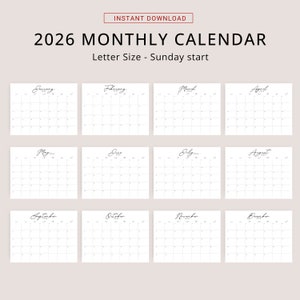2026 Monthly Planner 2026 Calendar Printable Landscape Wall Calendar ...