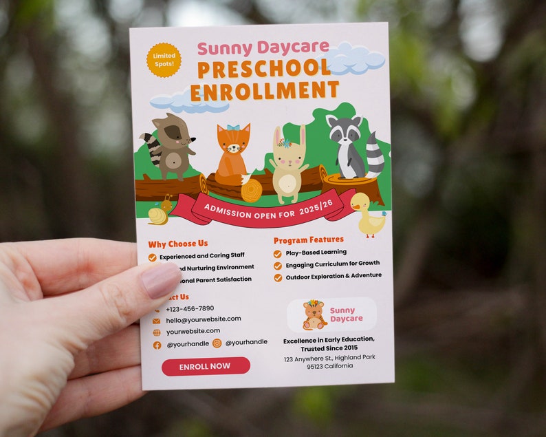 Flyer Template for Preschool Daycare Enrollment Printable - Etsy