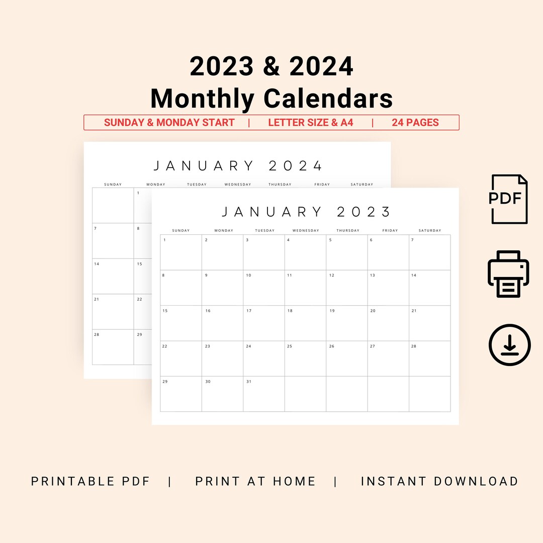 2023 & 2024 Monthly Planner Landscape 2023 2024 Monthly - Etsy