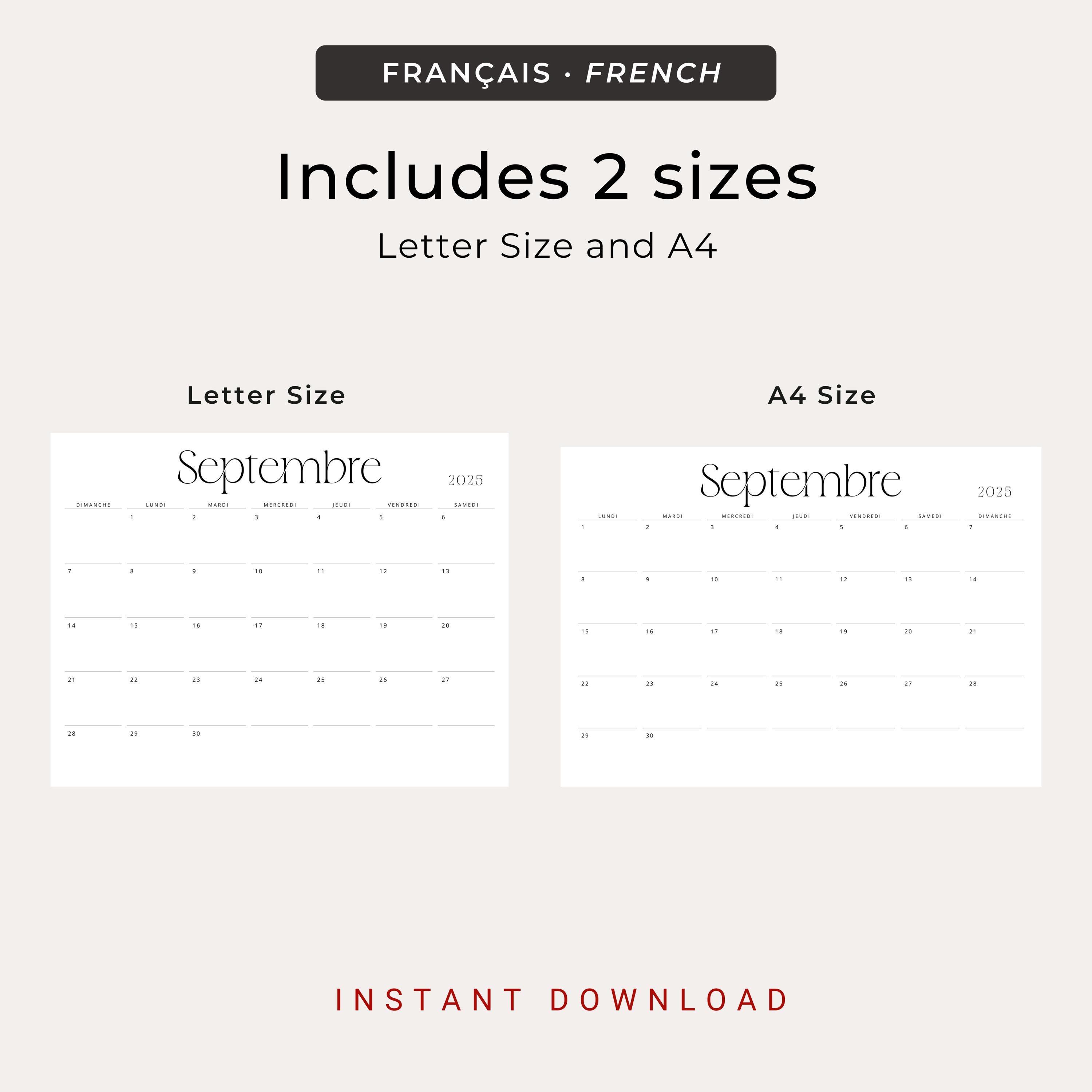 Calendrier Mensuel 2025 Calendrier Français 2025 Planificateur ...