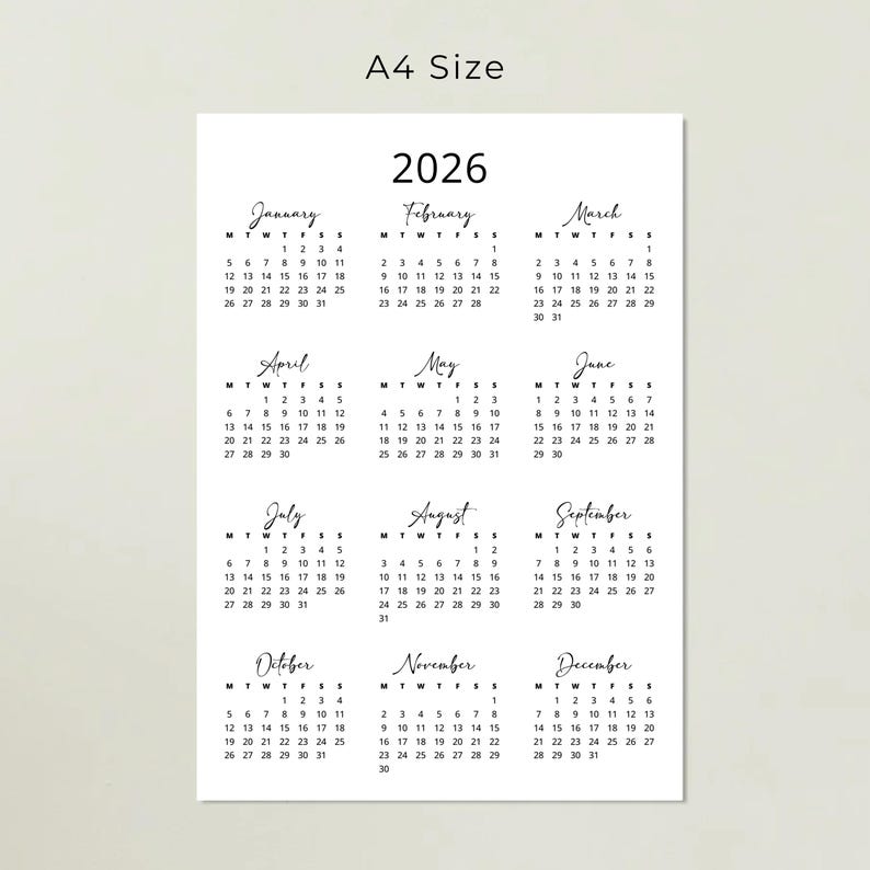 2026 Yearly Calendar 2026 Calendar Portrait Soft Minimalist Wall ...