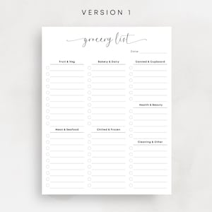 Grocery List Printable Food Shopping List Supermarket Checklist Grocery ...