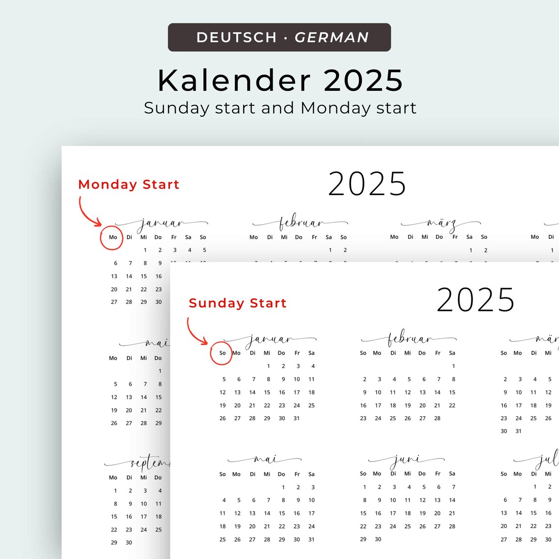 Kalender Deutsch 2025 Kalender 2025 Yearly Calendar in German 2025 ...