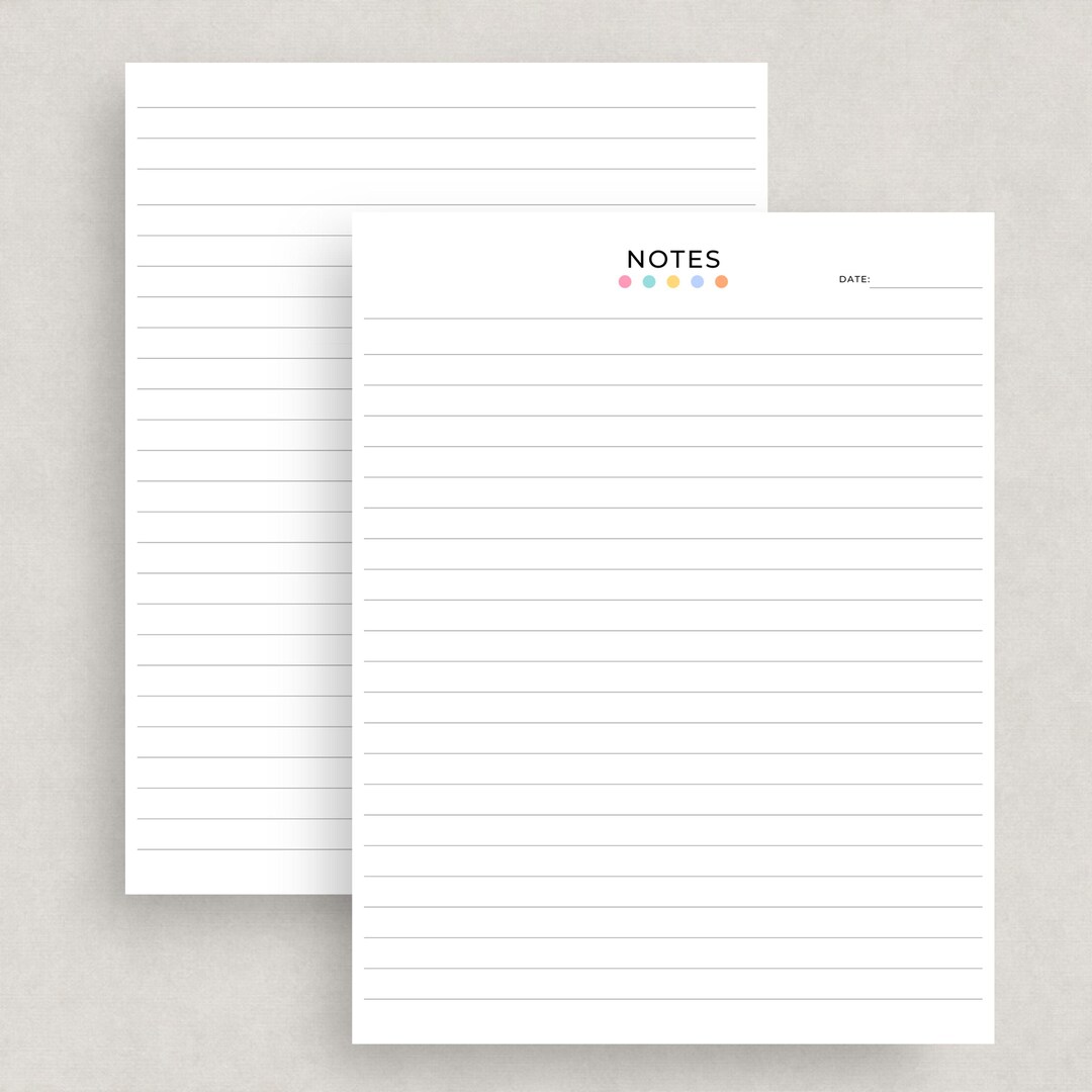 Lined Notes Printable PDF Minimalist Notes Page Printable Lined Paper ...