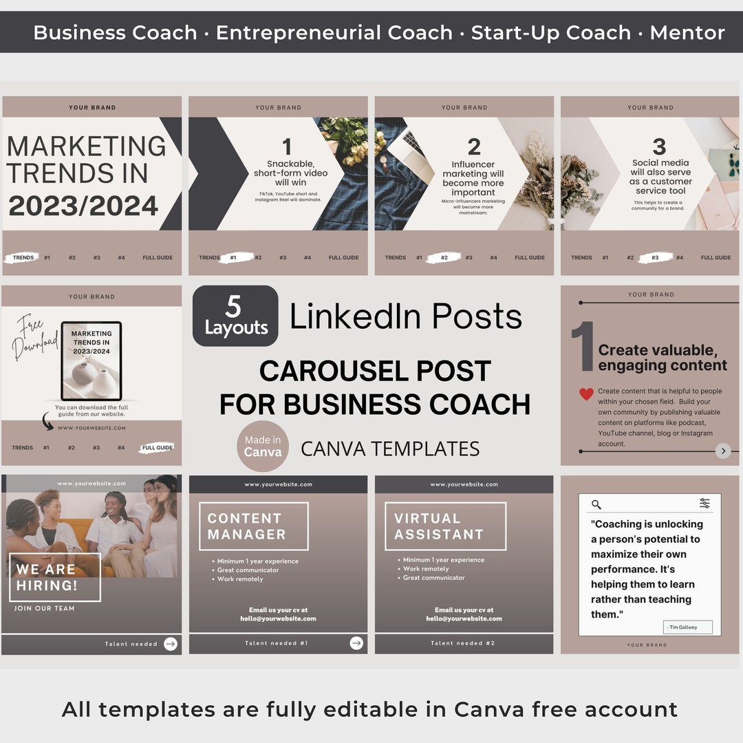 Linkedin Carousel Post for Business Coach Canva Templates Linkedin ...