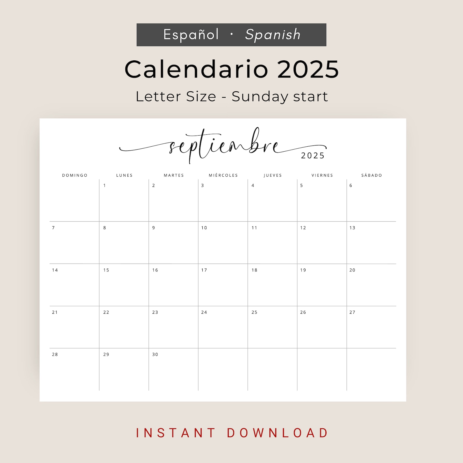 2025 Calendario 2025 Calendario Mensual Imprimible 2025 Elegante ...