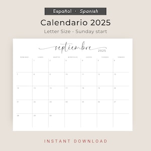 2025 Calendario 2025 Calendario Mensual Imprimible 2025 Elegante PRINTABLE Spanish Planner 2025 ...