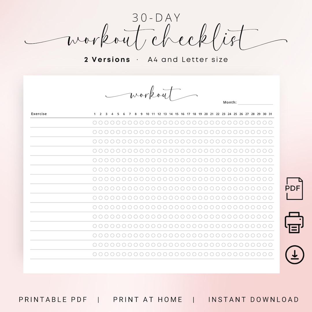 Workout Checklist Printable Daily Workout Routine Tracker Gym Log ...