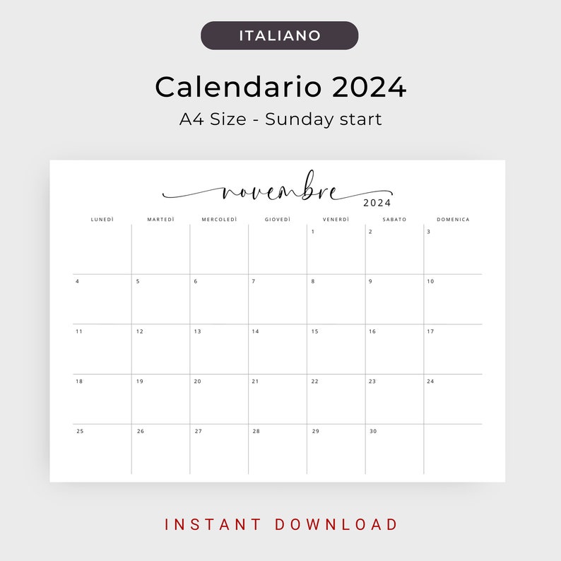 2024 Calendario in Italiano 2024 Agenda in Italiano Stampabile 2024 ...