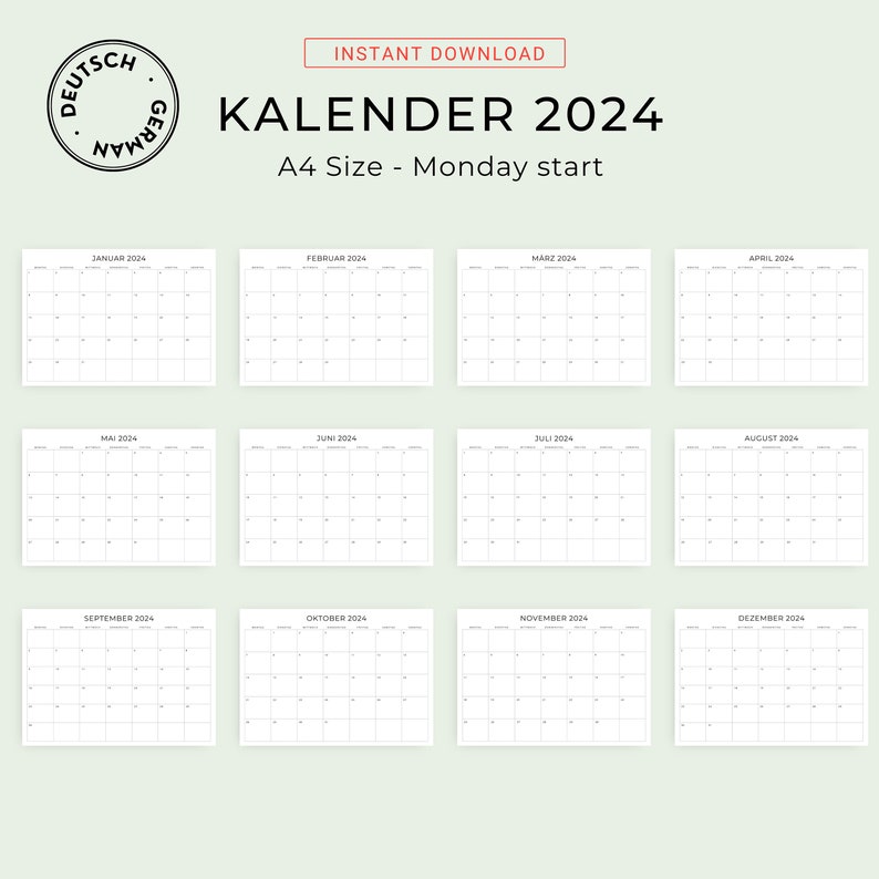2024 2025 Kalender 2024 & 2025 Monatskalender German Calendar 2024 2025 ...