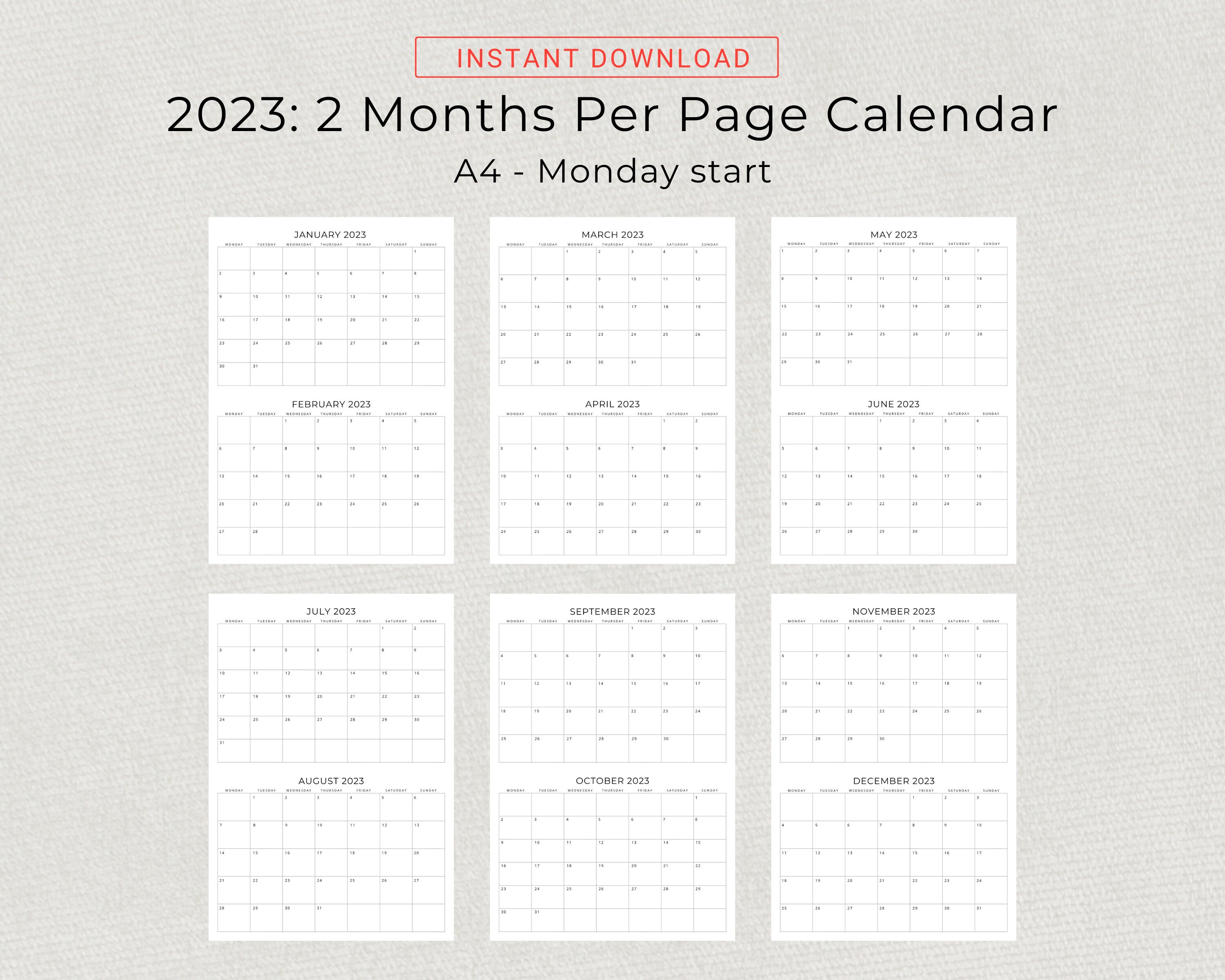 2023 Calendar 2023 Planner 2 Month Calendar Wall Calendar 2 Months per ...