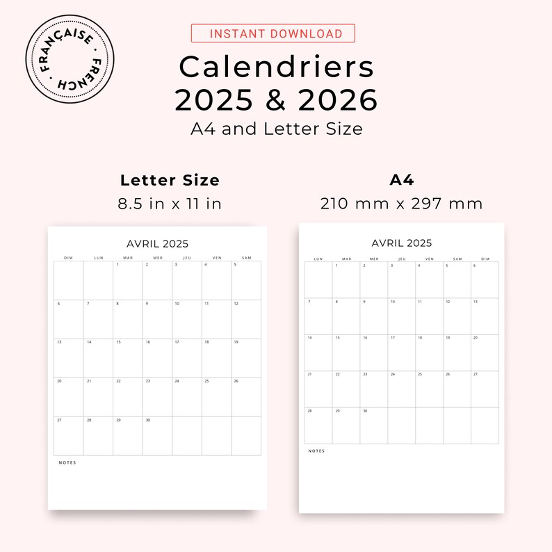 2025 2026 Calendrier Français 2025-2026 French Calendar Portrait ...