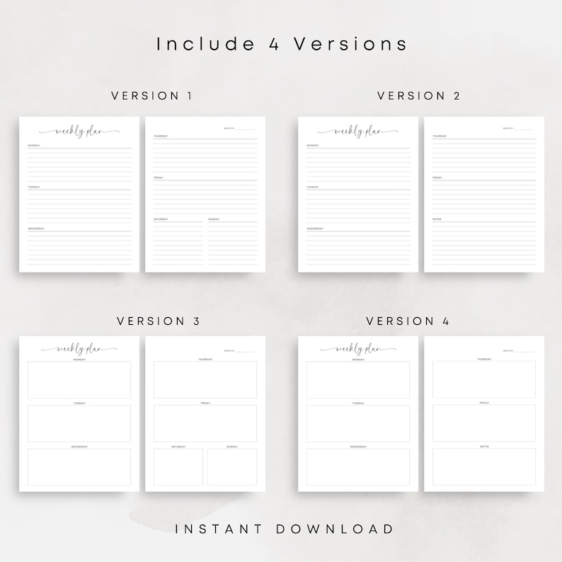 Week on 2 Pages Planner Printable Weekly Planner Layout Weekly Schedule ...