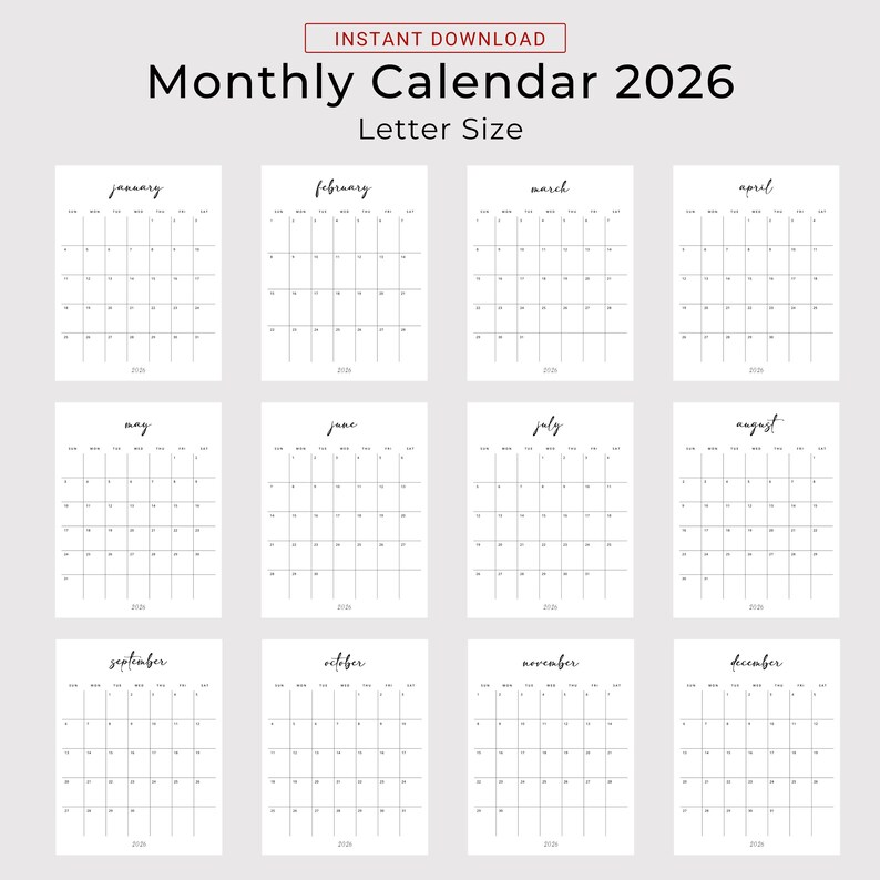 2026 Calendar 2026 Monthly Planner Portrait 2026 Soft Minimalist Desk ...