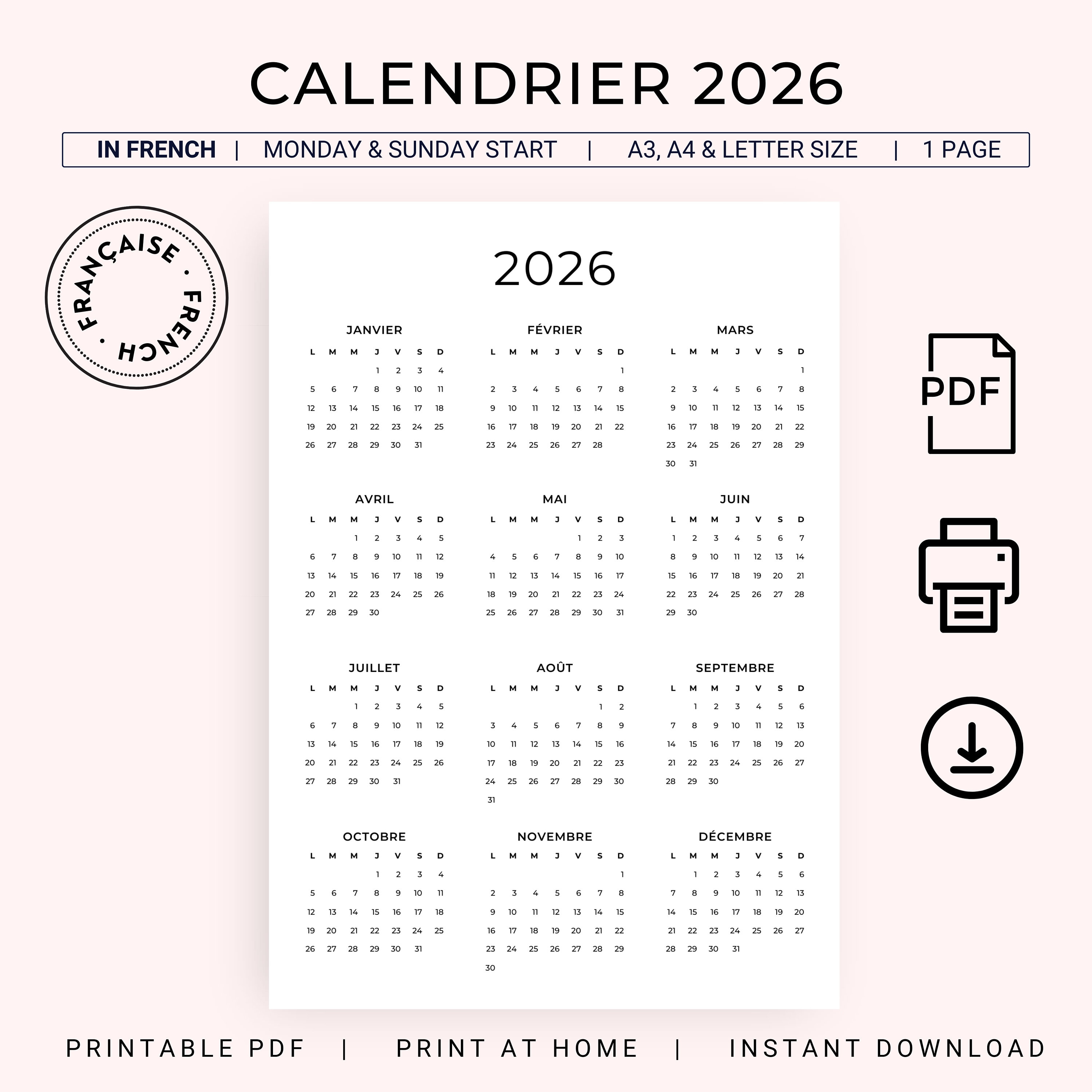 Calendrier 2026 - Daily Calendar 2026