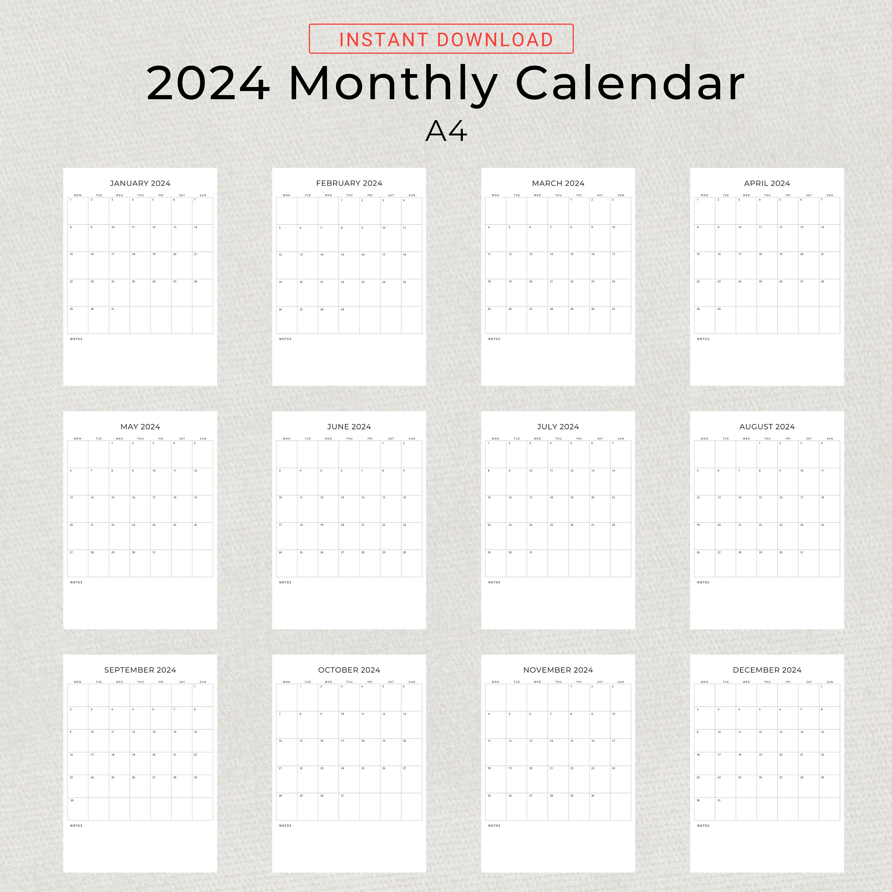 2023 2024 Monthly Planner Vertical 2023 2024 Calendar - Etsy