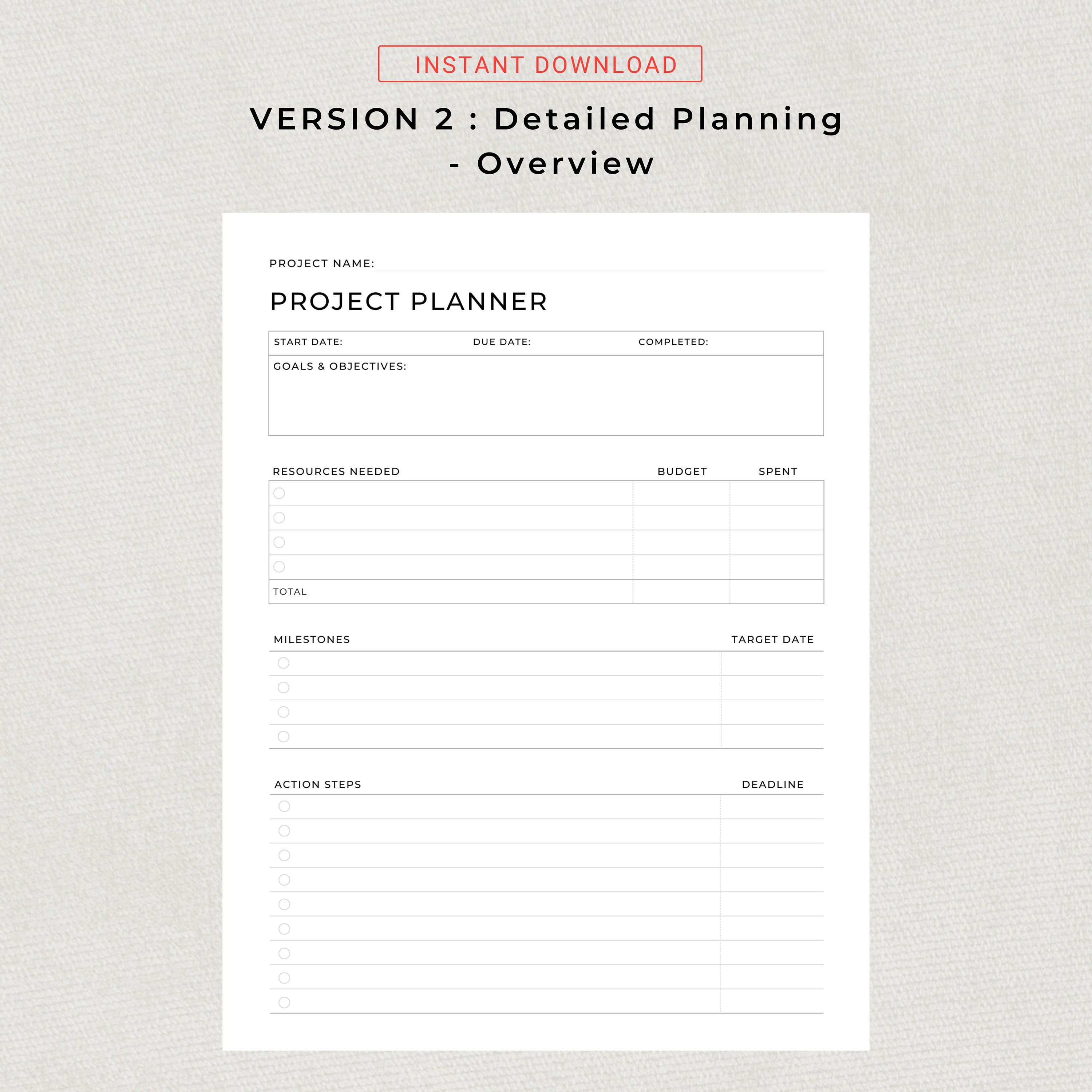 Project Planner Printable Productivity Planner Personal Project ...