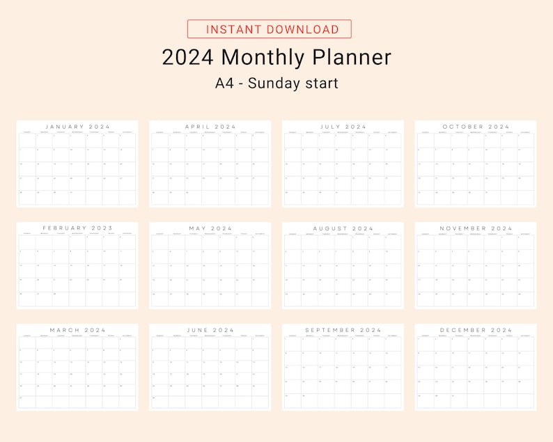 2023 & 2024 Monthly Planner Landscape 2023 2024 Monthly Calendar Sunday ...
